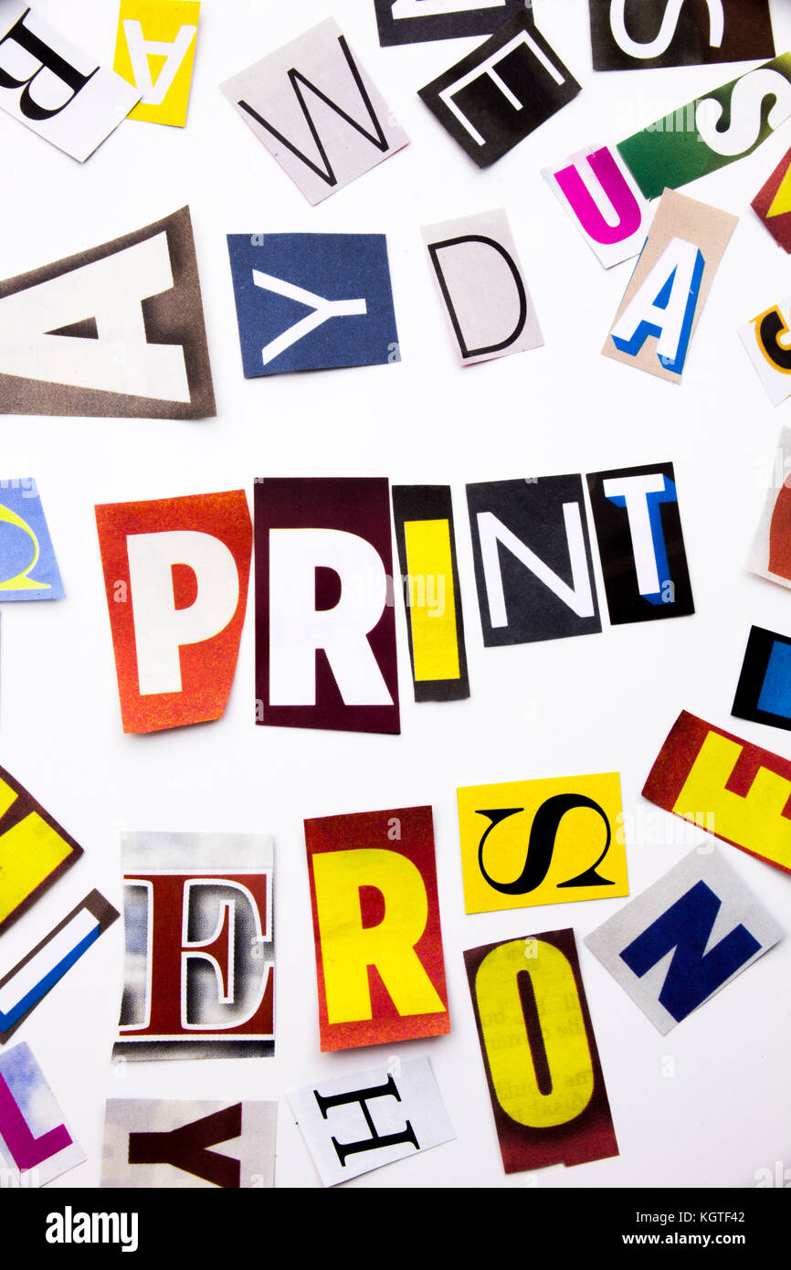 A word writing text showing concept of Print made of different magazine ...