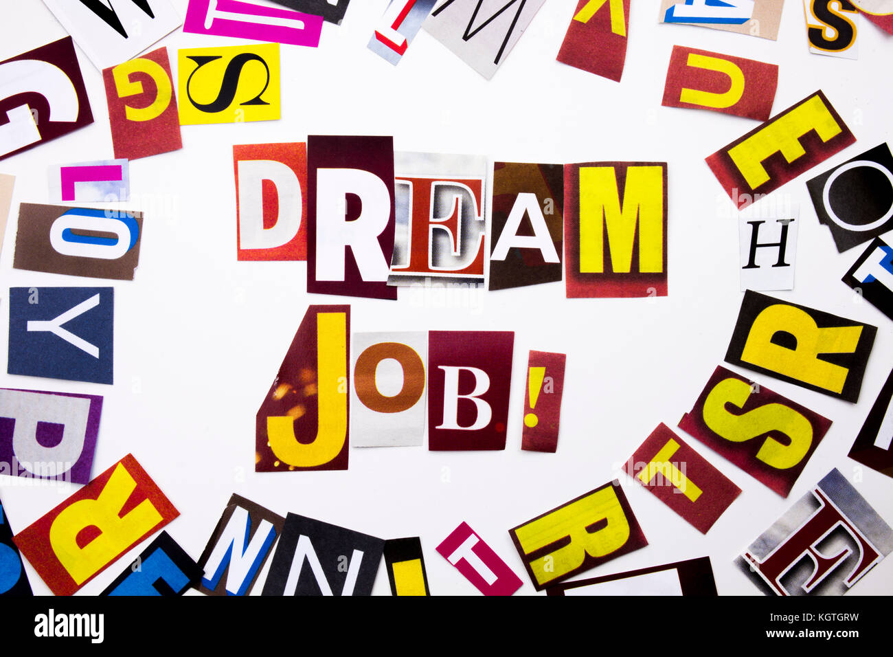 A word writing text showing concept of Dream Job made of different ...