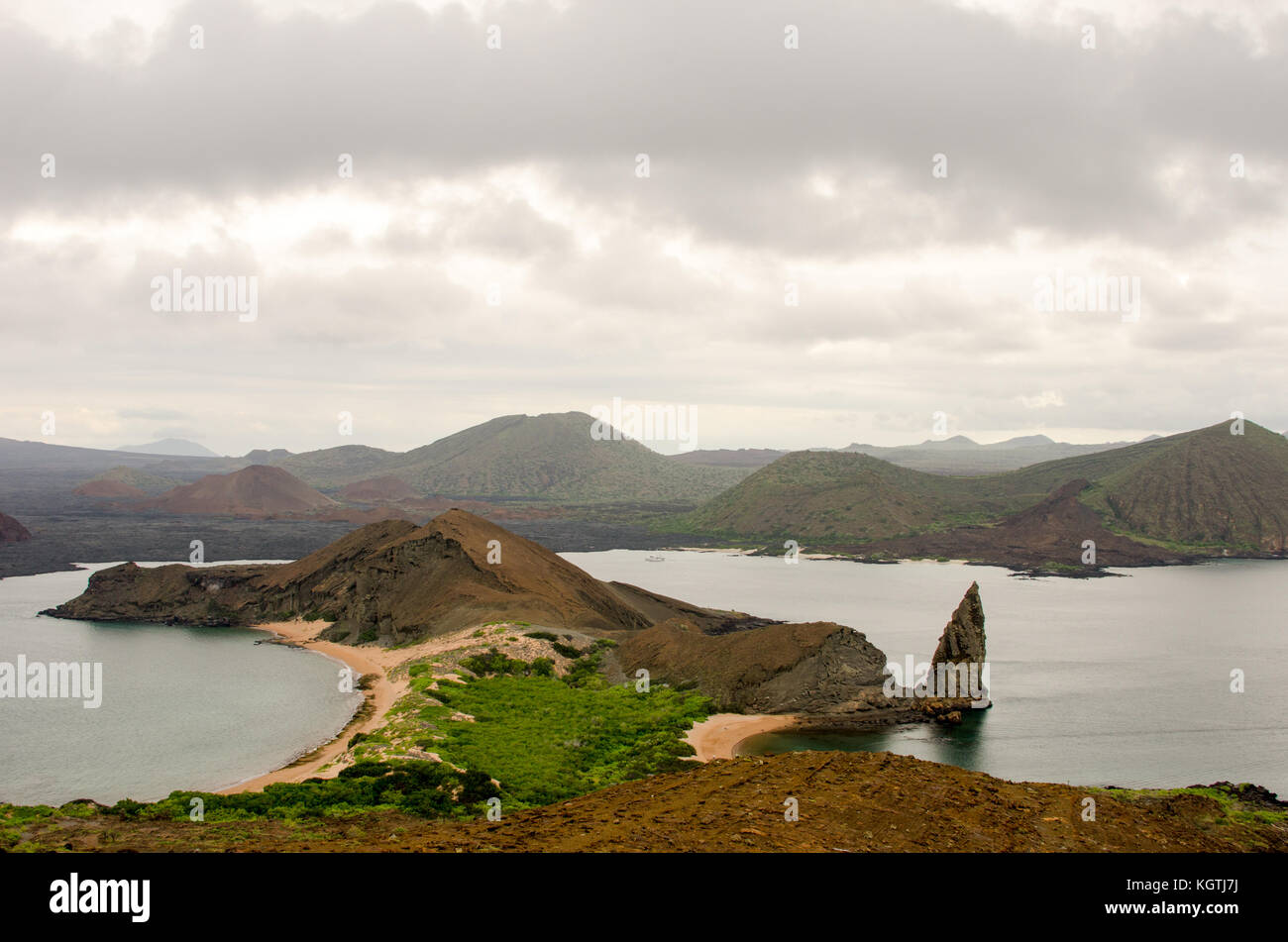 The volcanic Bartolome Island in the Galapagos with the pinnacle Stock ...