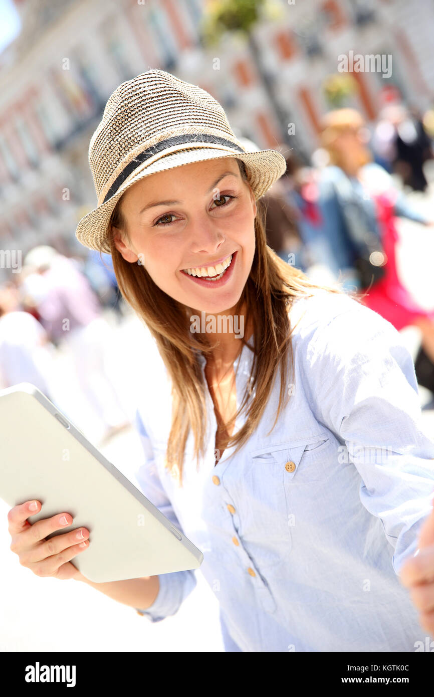 Cheerful girl hat using hi-res stock photography and images - Alamy
