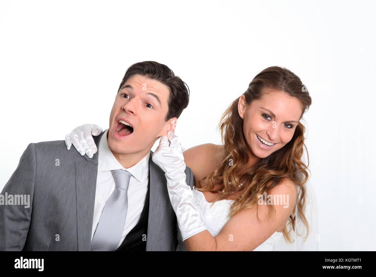 Married couple expressions on white background Stock Photo - Alamy