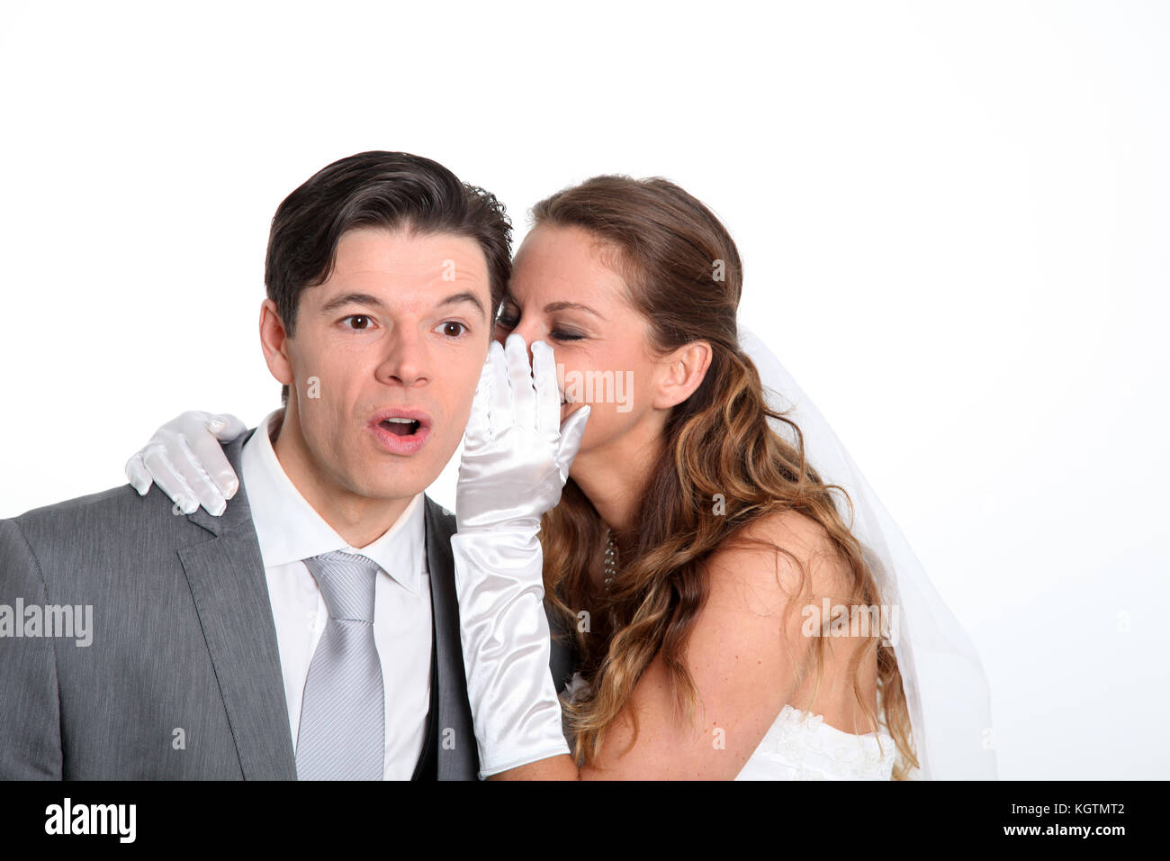 Married couple expressions on white background Stock Photo - Alamy