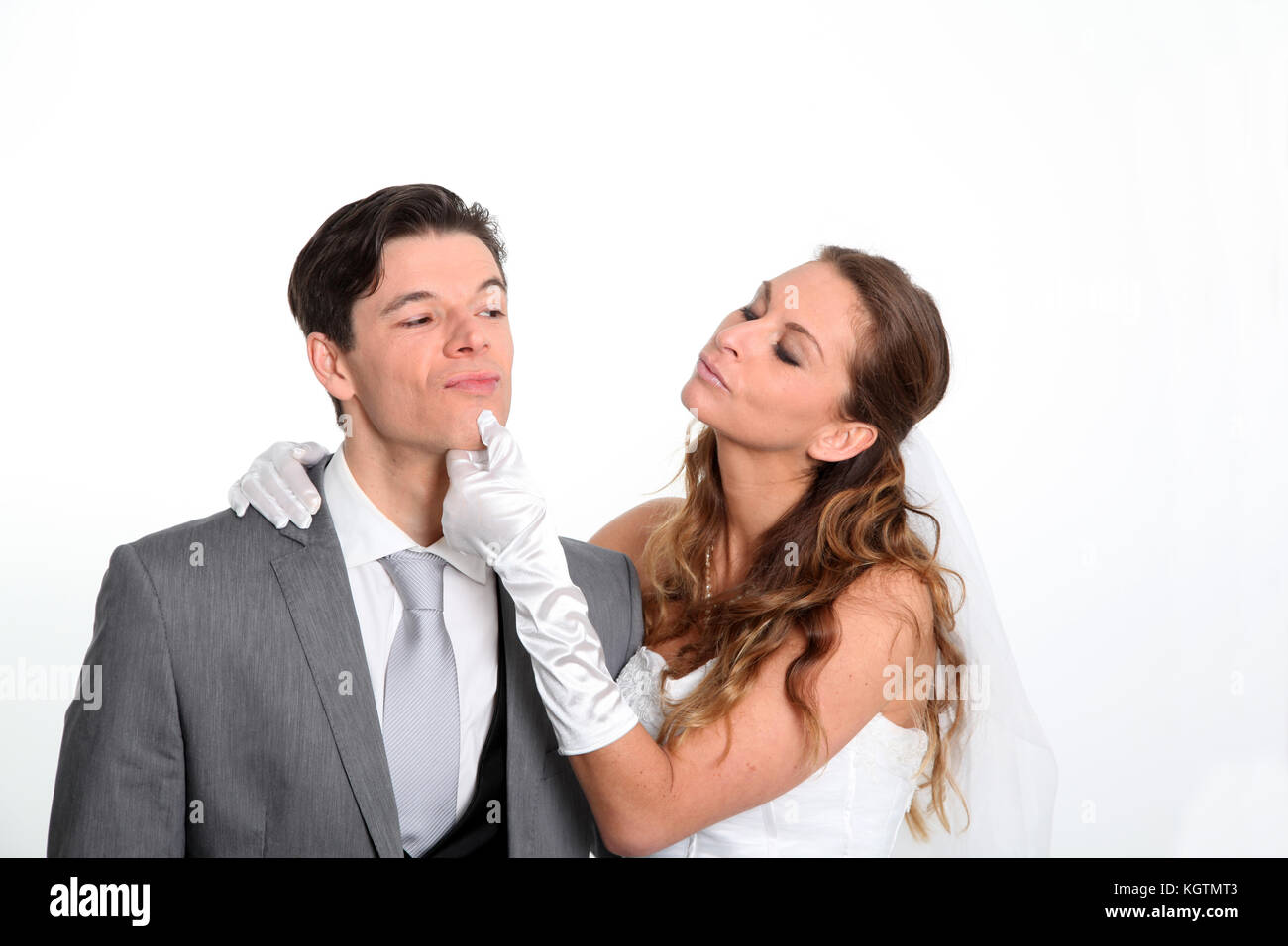 Married couple expressions on white background Stock Photo - Alamy