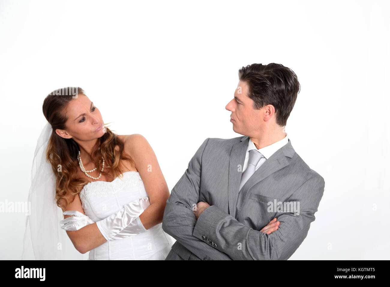 Married couple expressions on white background Stock Photo - Alamy
