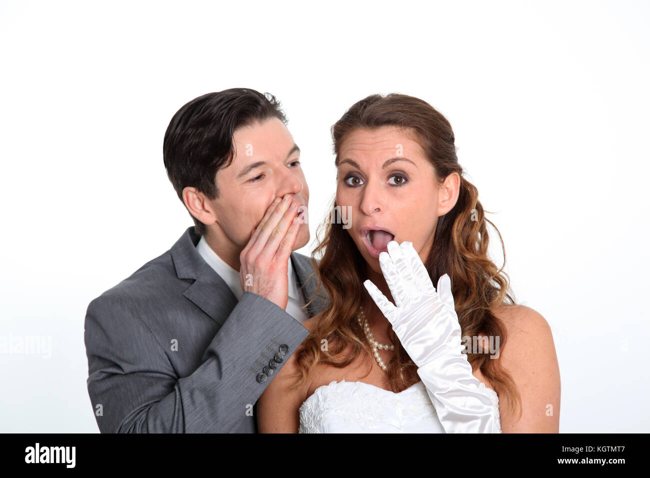 Married couple expressions on white background Stock Photo - Alamy