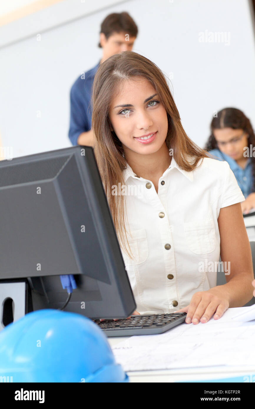 Student in class working on computer Stock Photo - Alamy