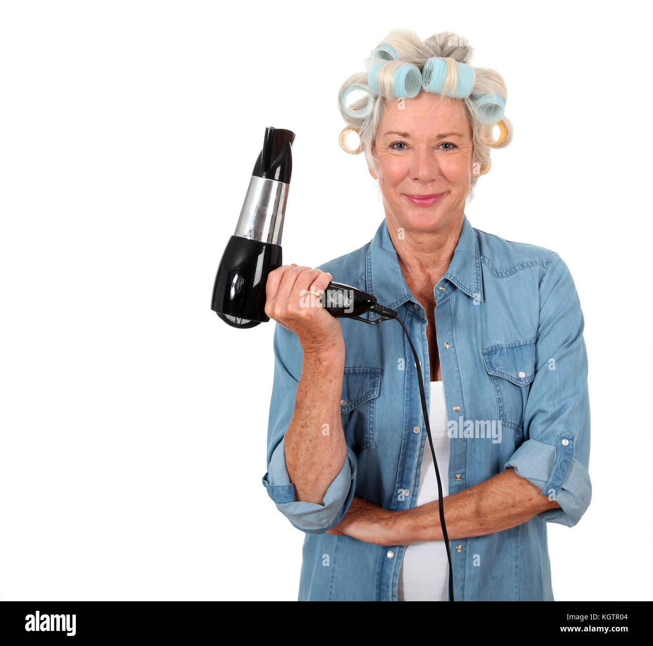 Portrait of senior woman with hair-curlers Stock Photo - Alamy