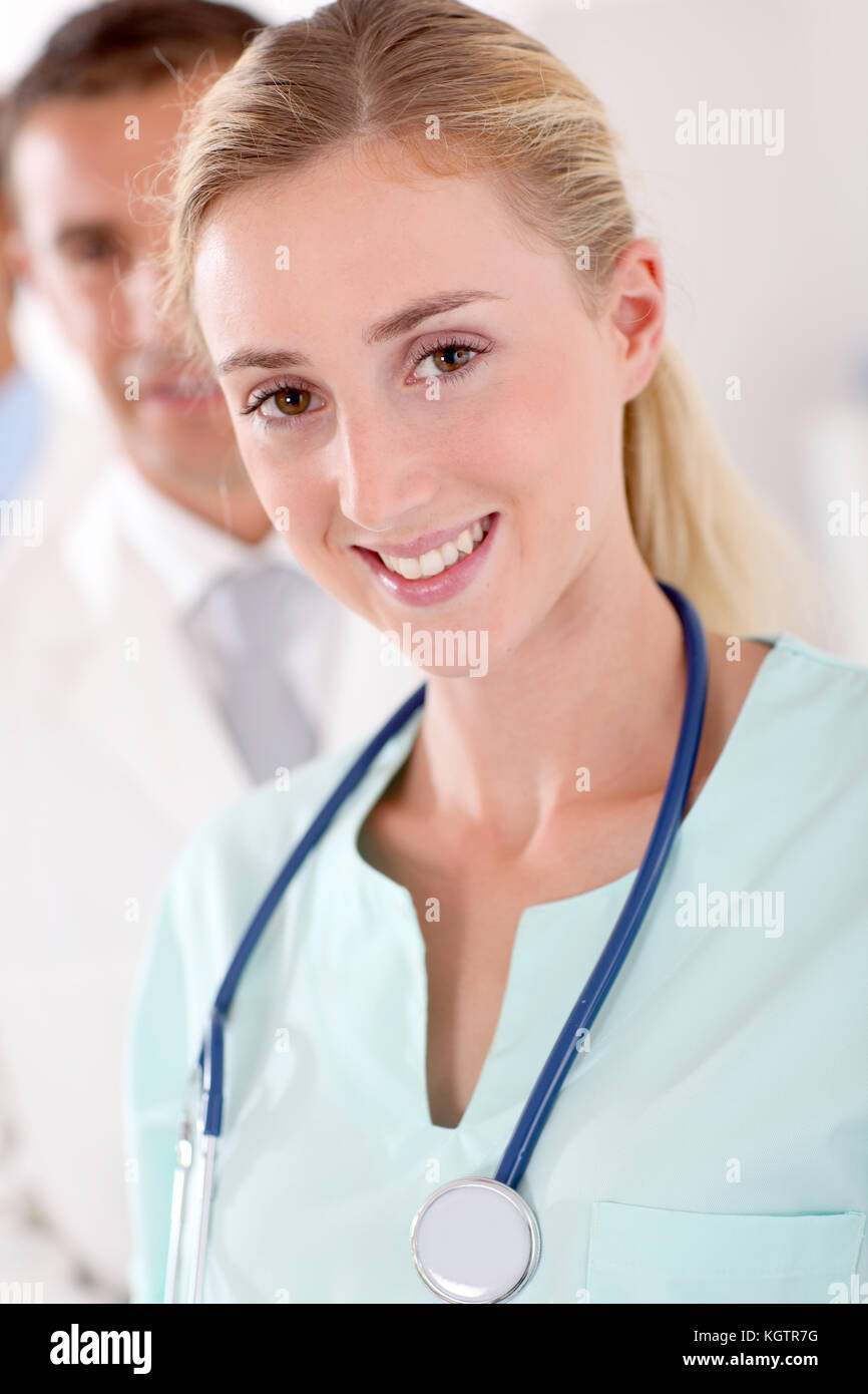 Portrait of beautiful young nurse Stock Photo - Alamy