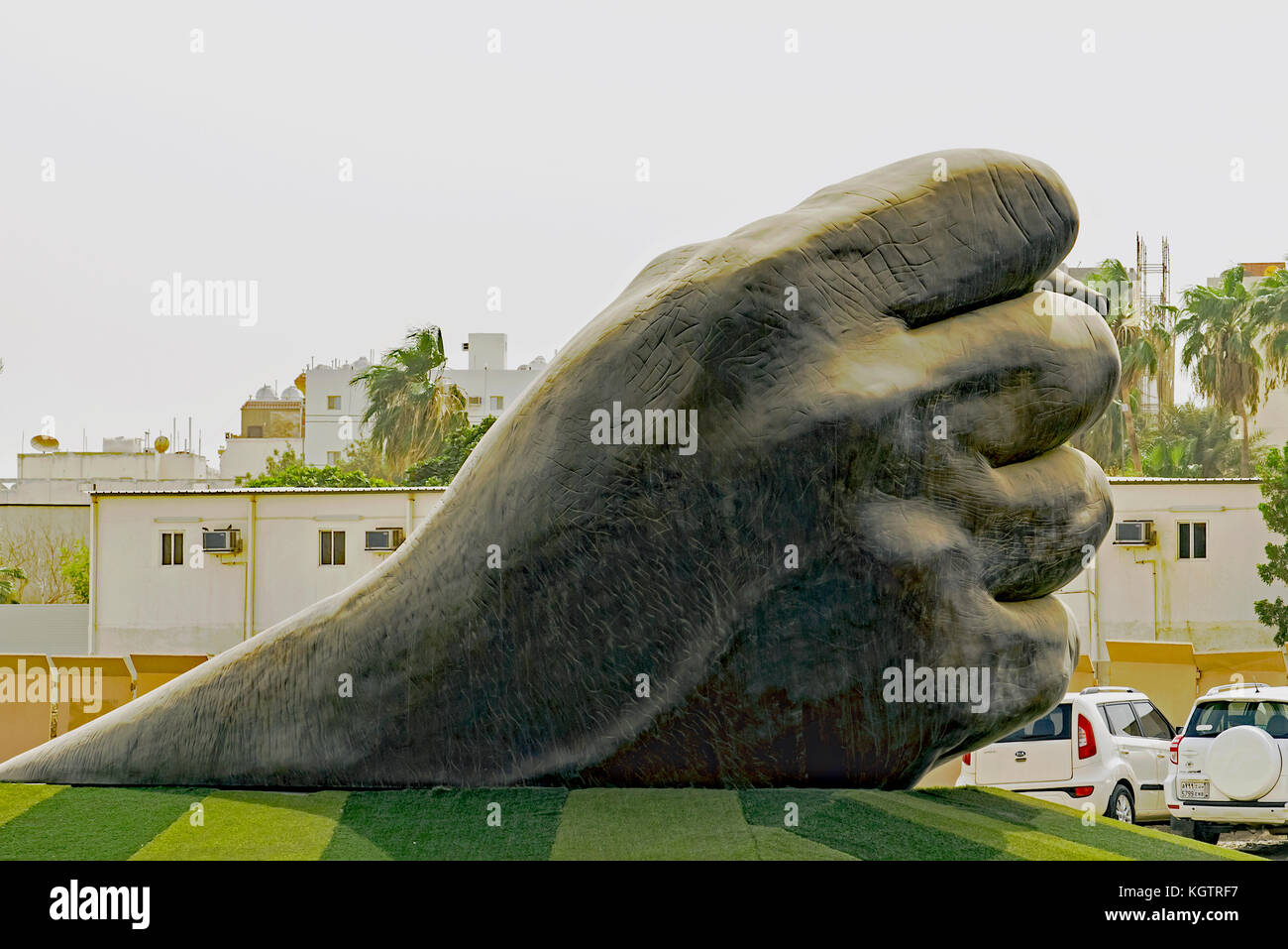 Iron fist sculpture at a turnabout in Jeddah, Saudi Arabia. Taken in ...