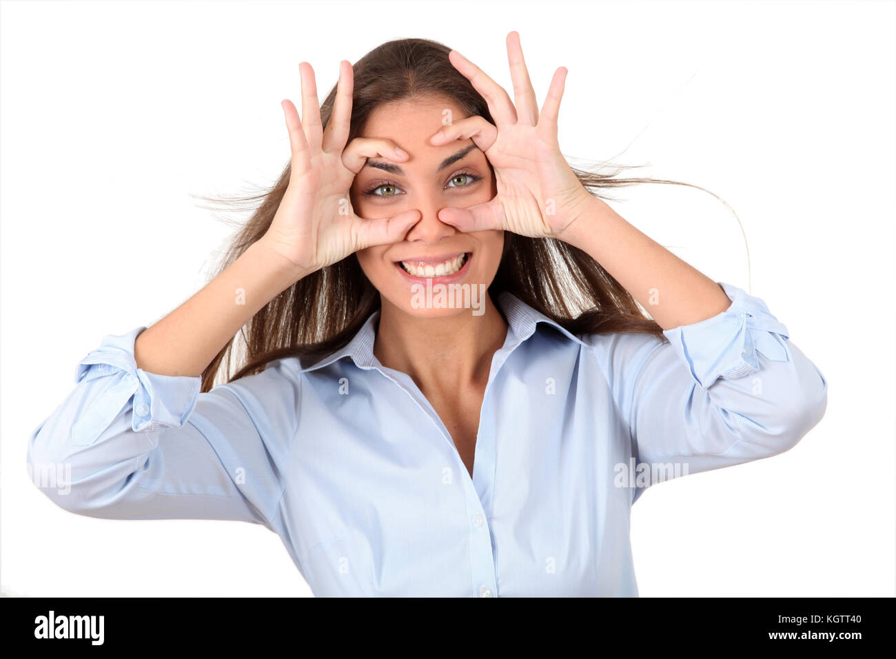 Beautiful woman hiding her eyes with fingers Stock Photo - Alamy