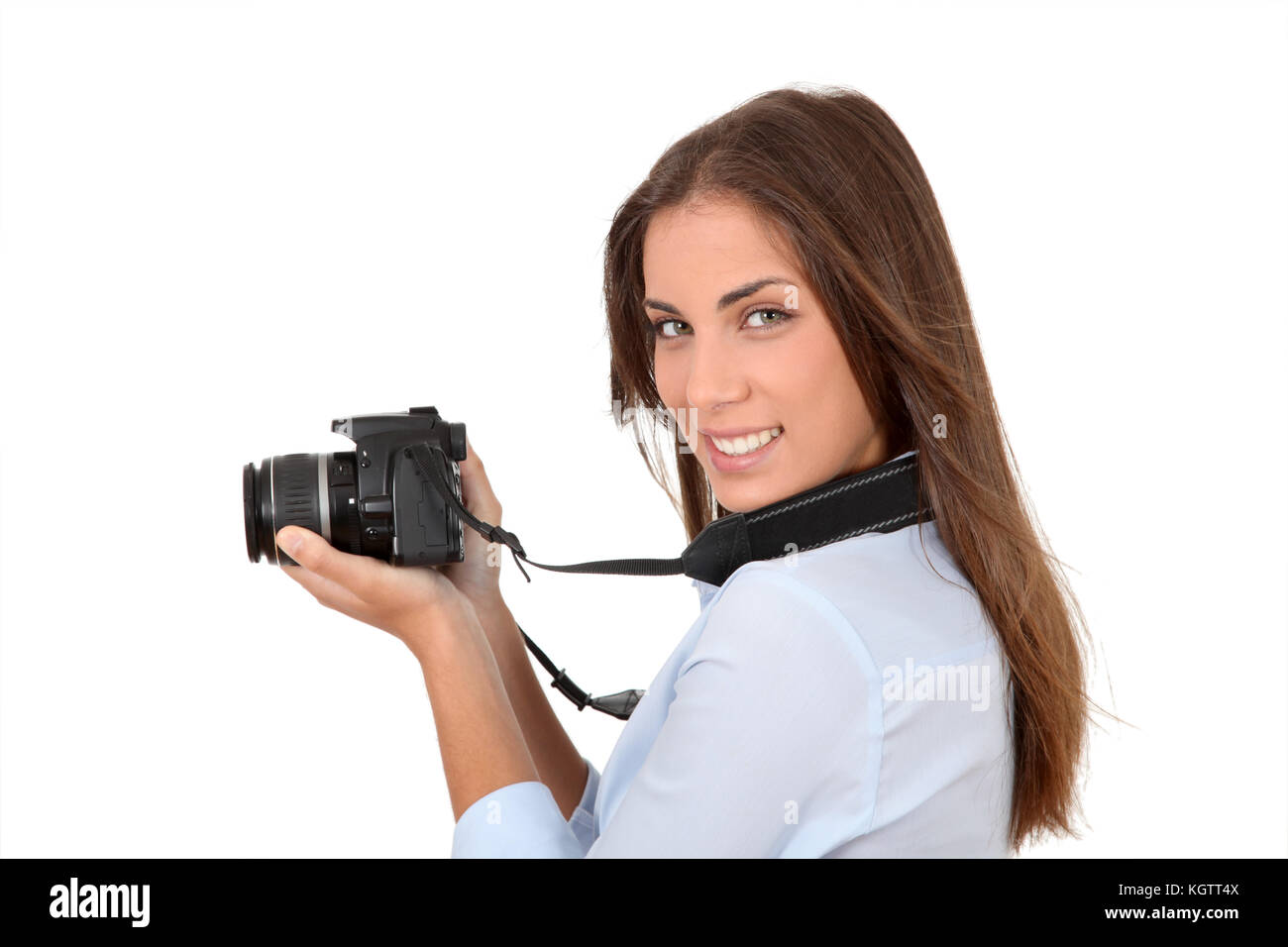 Portrait of woman using reflex digital camera Stock Photo - Alamy