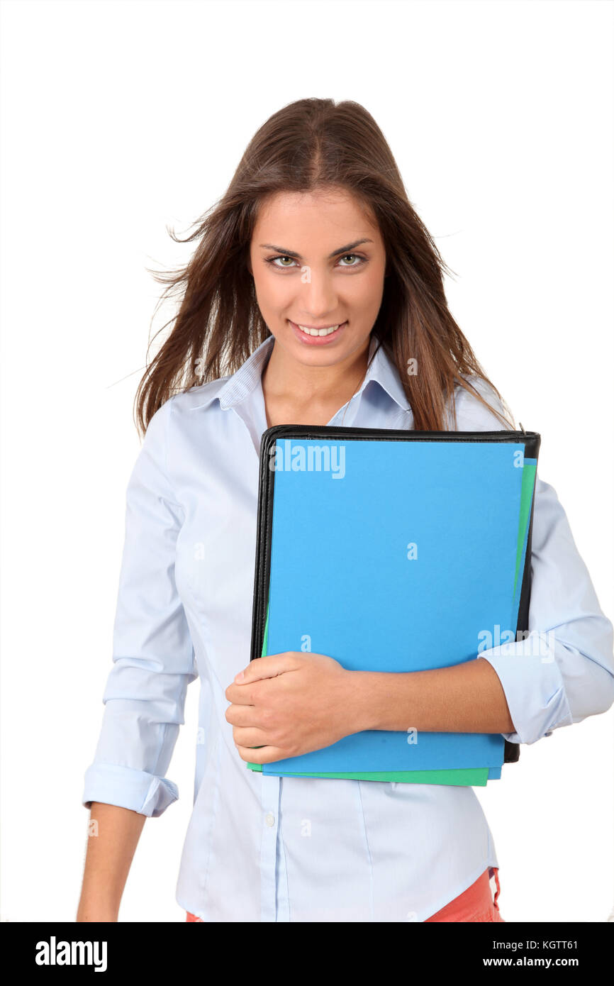 Beautiful college student holding folders Stock Photo - Alamy