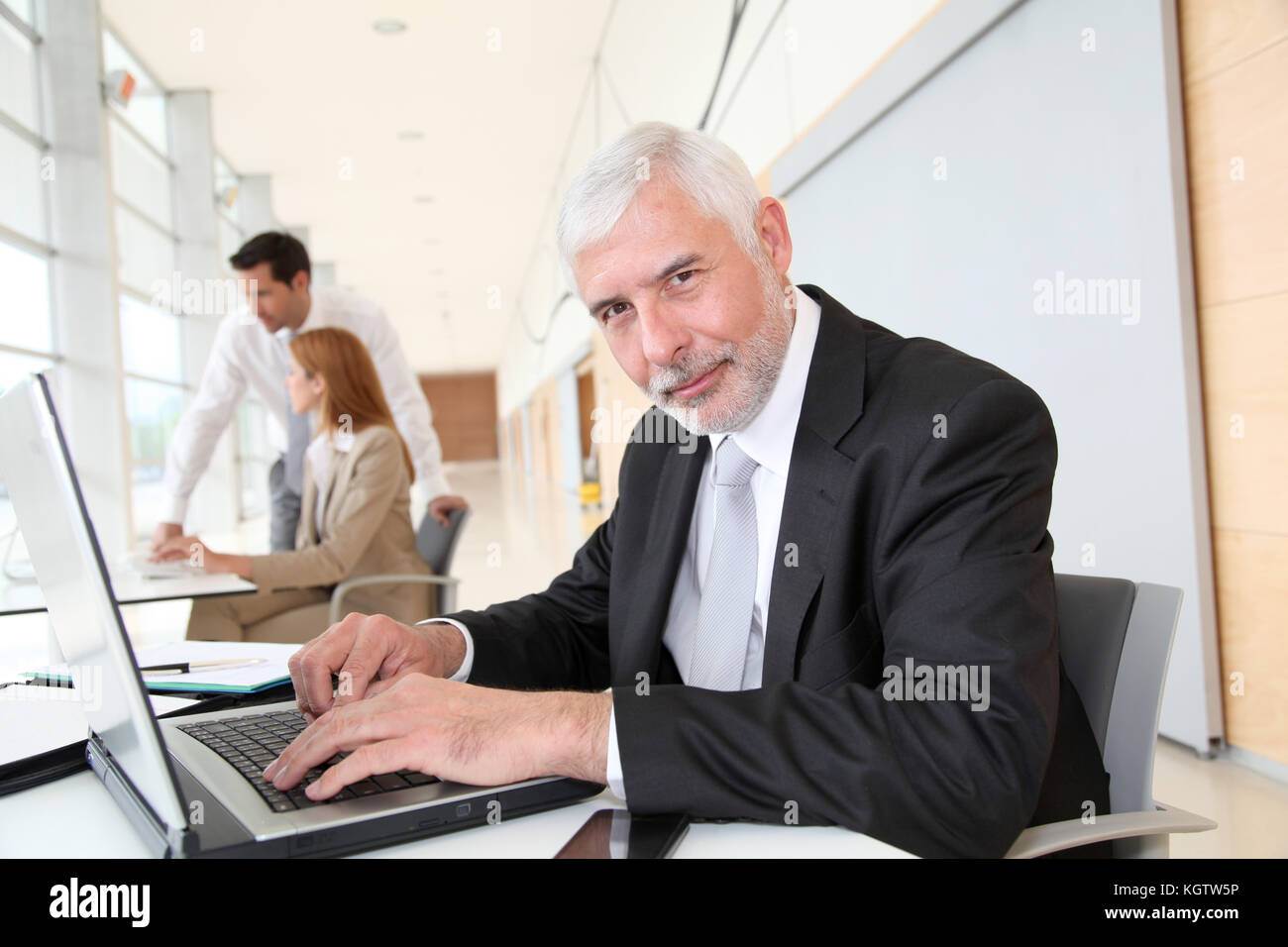 Senior businessman working on laptop computer Stock Photo - Alamy