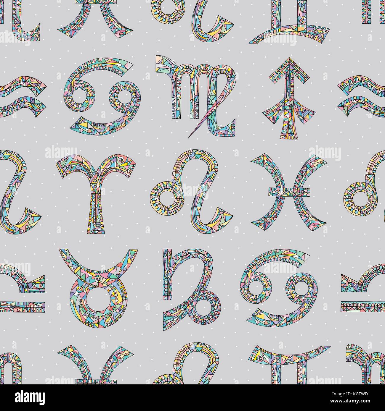 Zodiac signs seamless pattern. Horoscope magic symbols background. Hand ...