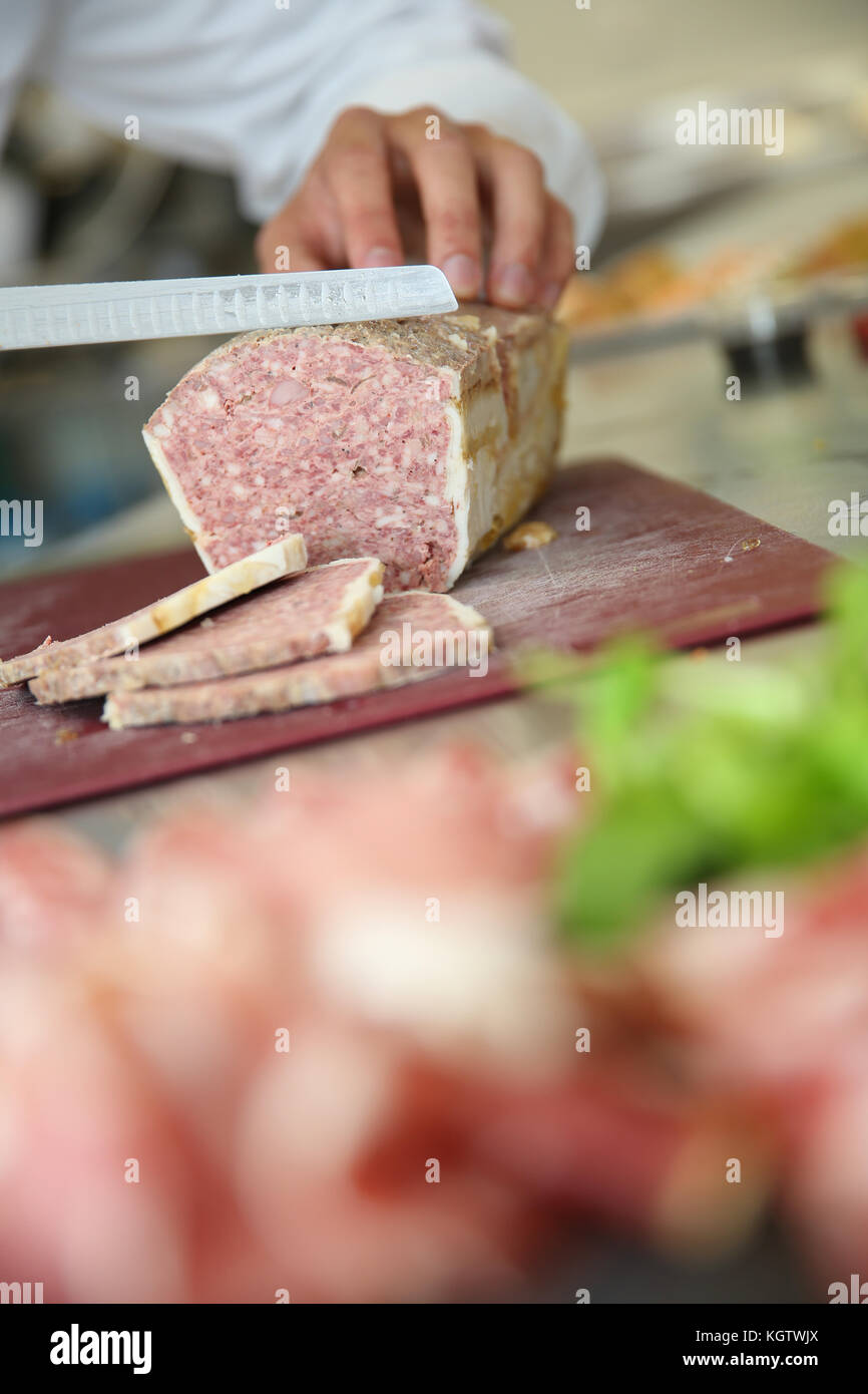 Closeup of meatloaf being cut Stock Photo - Alamy