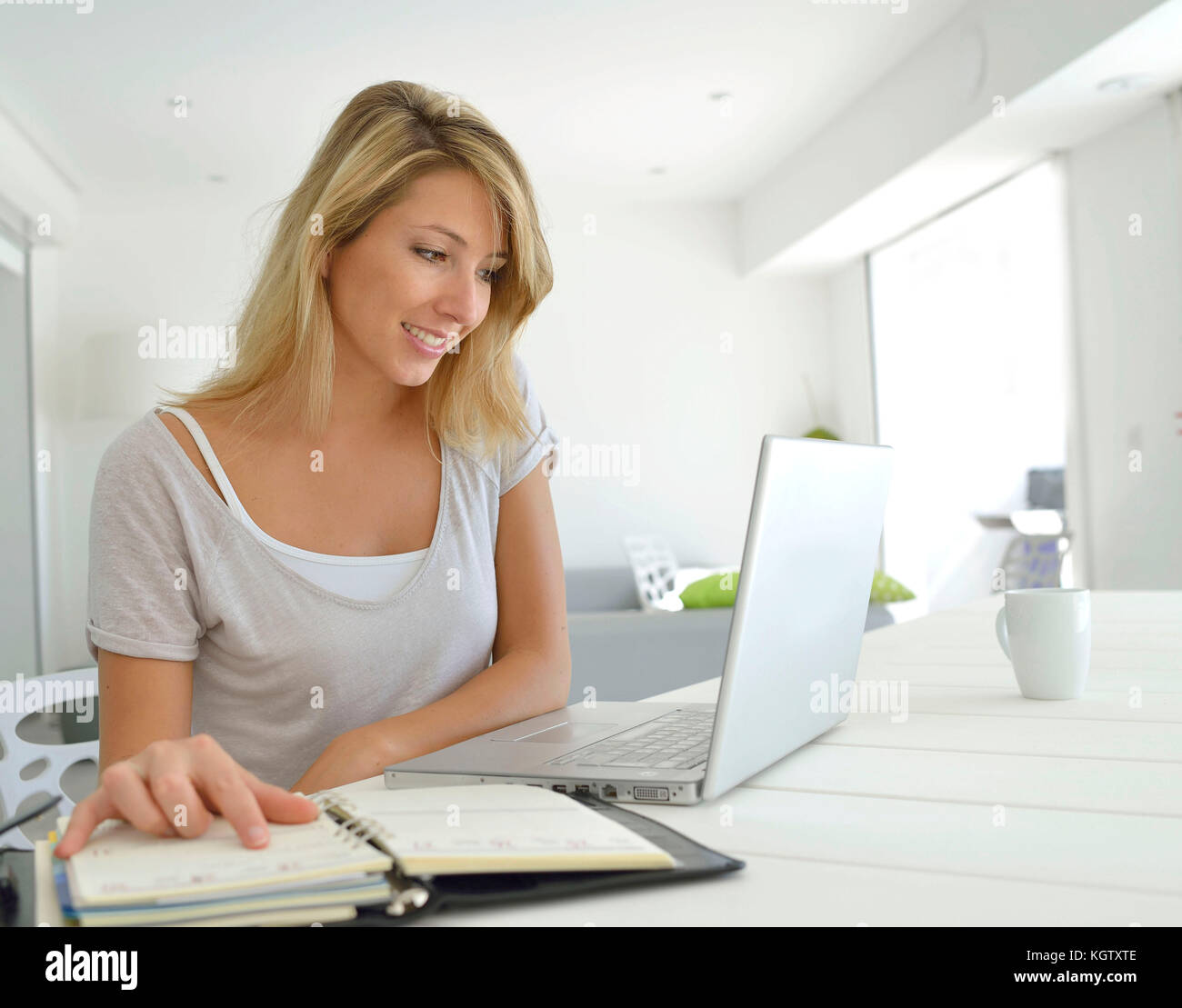 Saleswoman working from home with laptop Stock Photo - Alamy