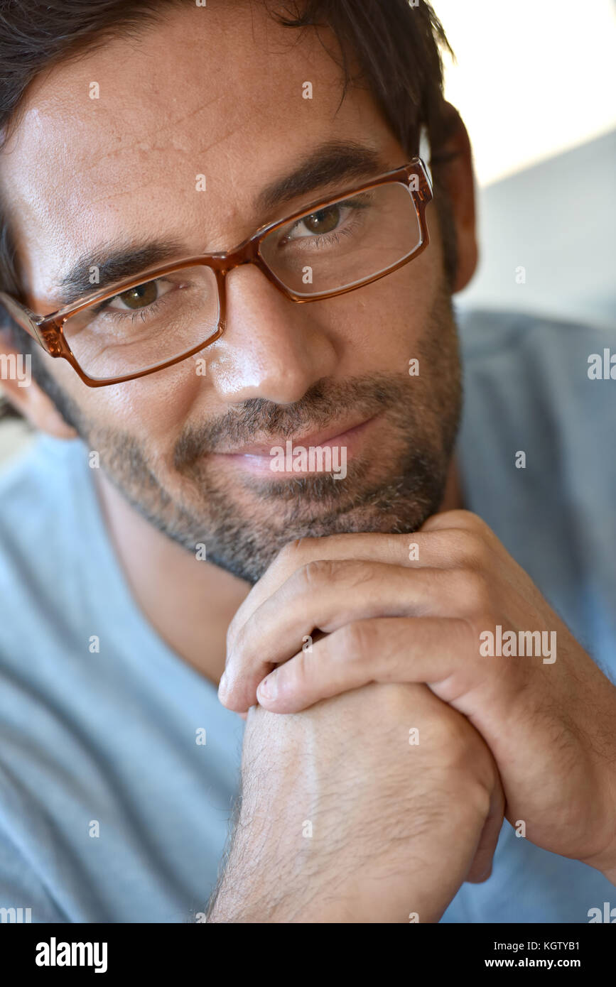 Portrait of 30-year-old man with eyeglasses on Stock Photo - Alamy
