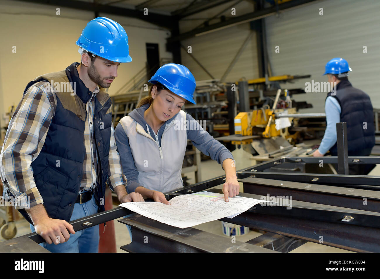 Industrial people meeting together in factory Stock Photo - Alamy