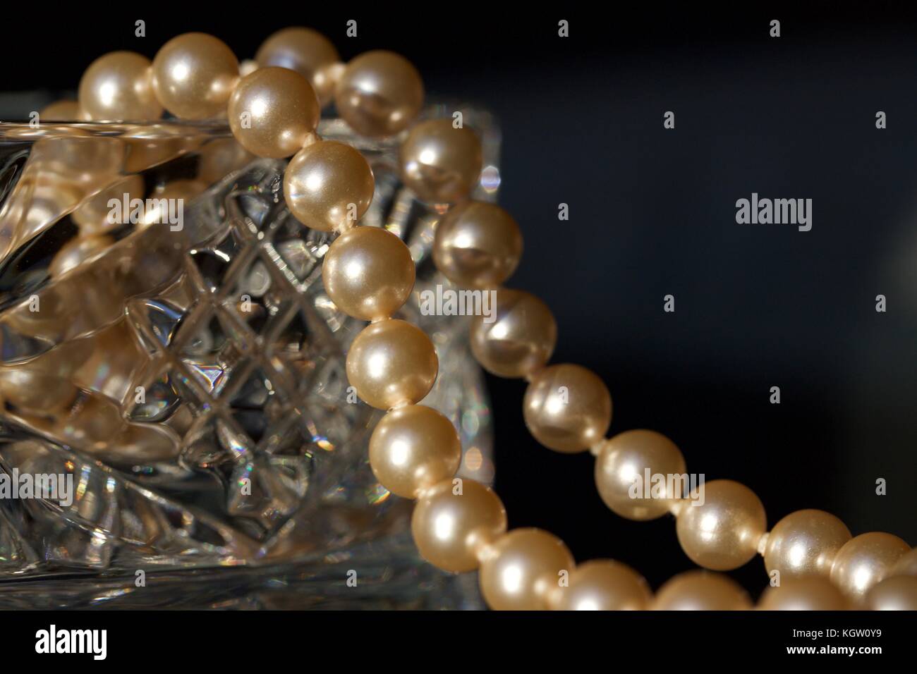 Close up image shows cultured pearls adorning a beautiful lead crystal ...