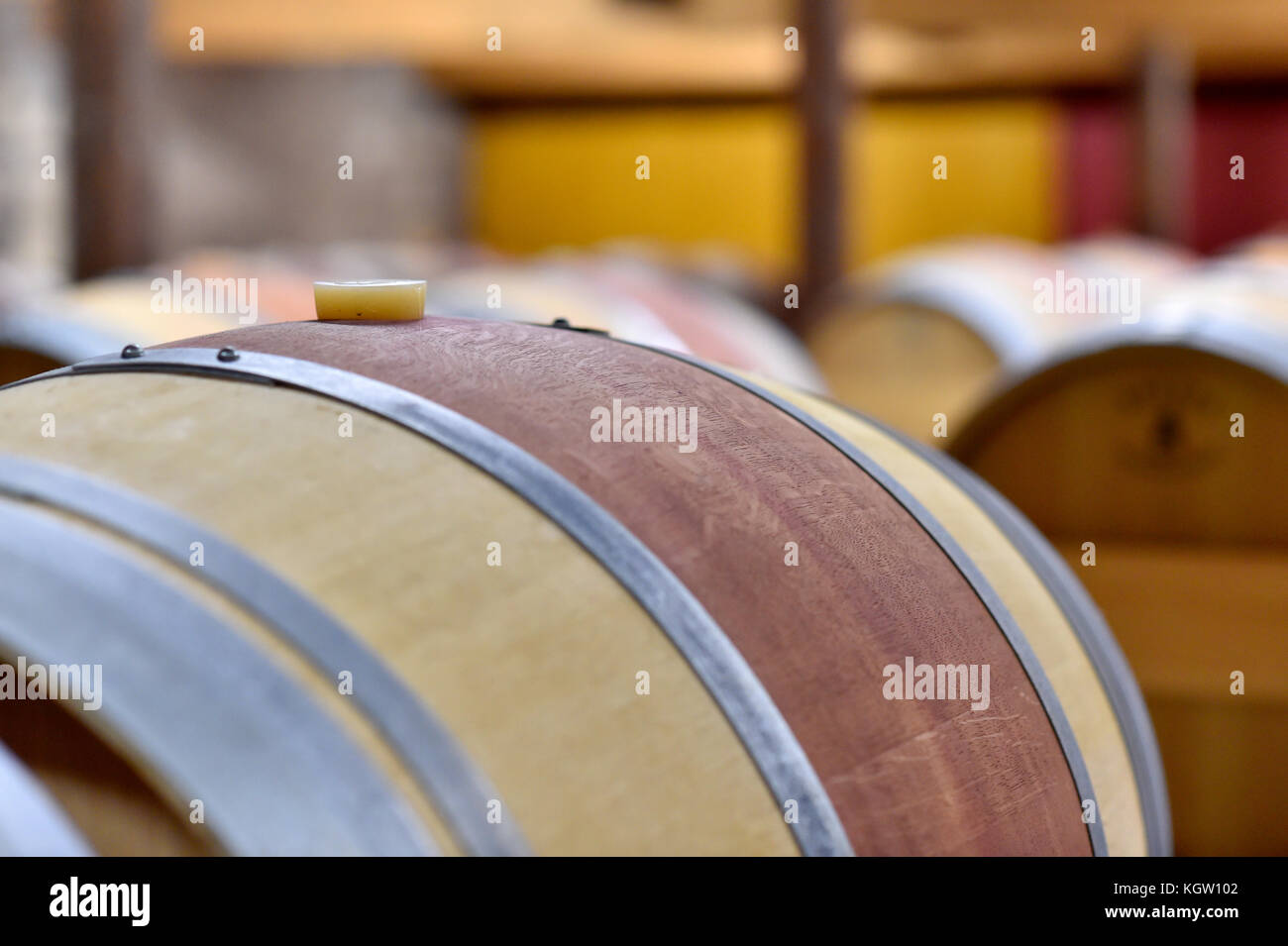 Closeup of barrel in wine cellar Stock Photo - Alamy