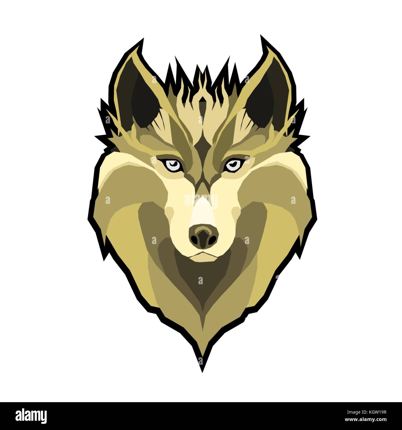Vector Illustrative Portrait of Wolf. Beautiful gazing face of Red Wolf ...