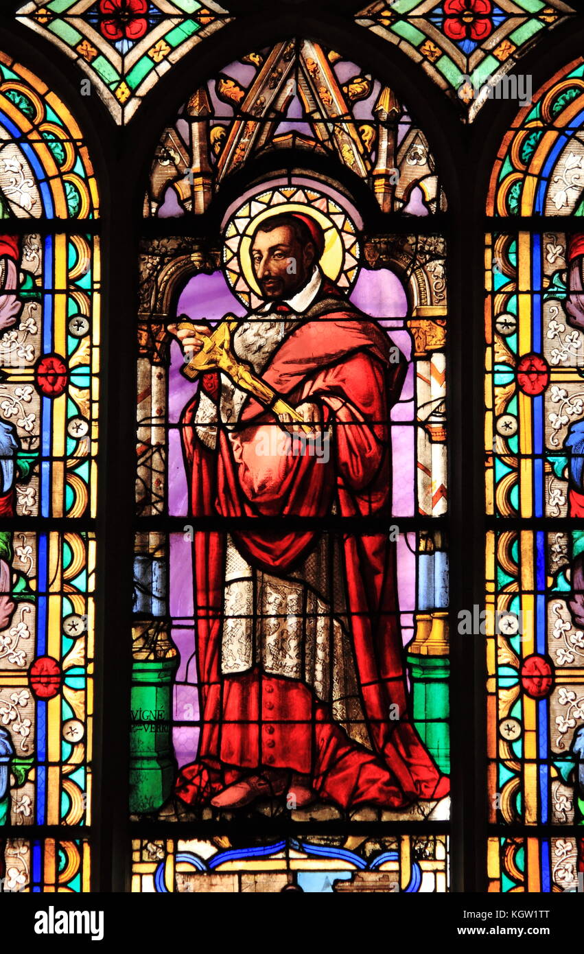 Stained glass window with a saint Stock Photo - Alamy