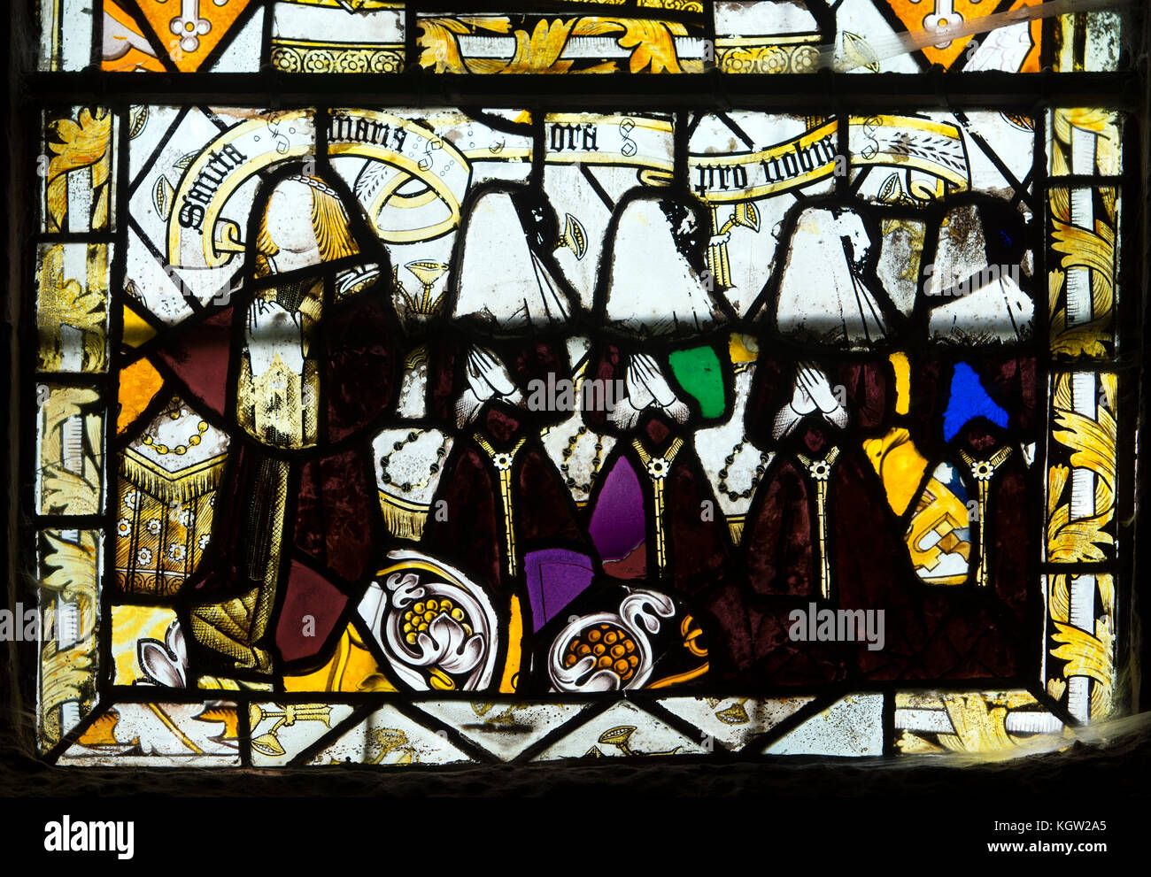 Medieval stained glass remains in St. Michael`s Church, Munslow ...