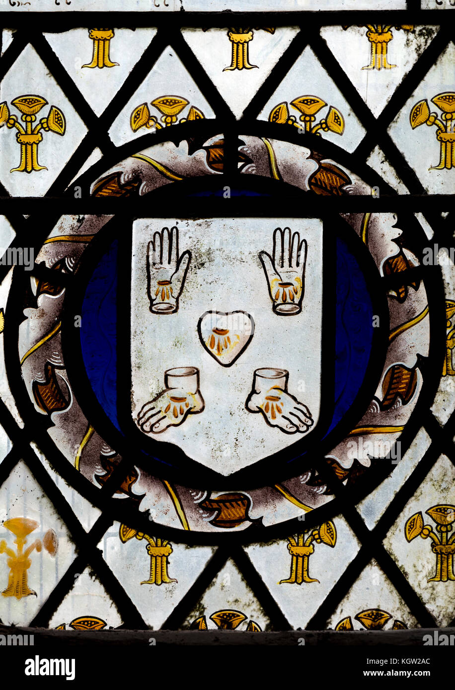 Stained glass in St. Michael`s Church, Munslow, Shropshire, England, UK ...