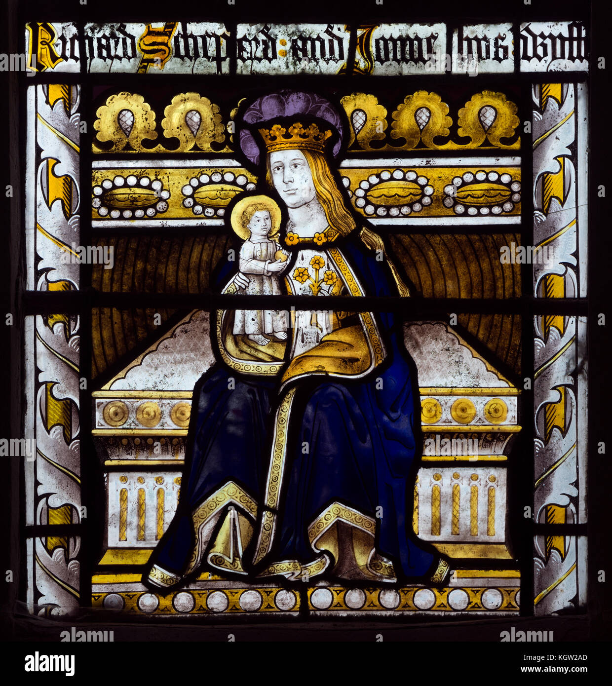 Stained glass in St. Michael`s Church, Munslow, Shropshire, England, UK ...