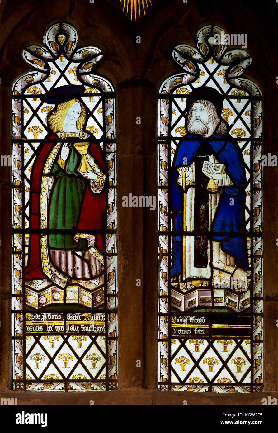 Stained glass in St. Michael`s Church, Munslow, Shropshire, England, UK ...