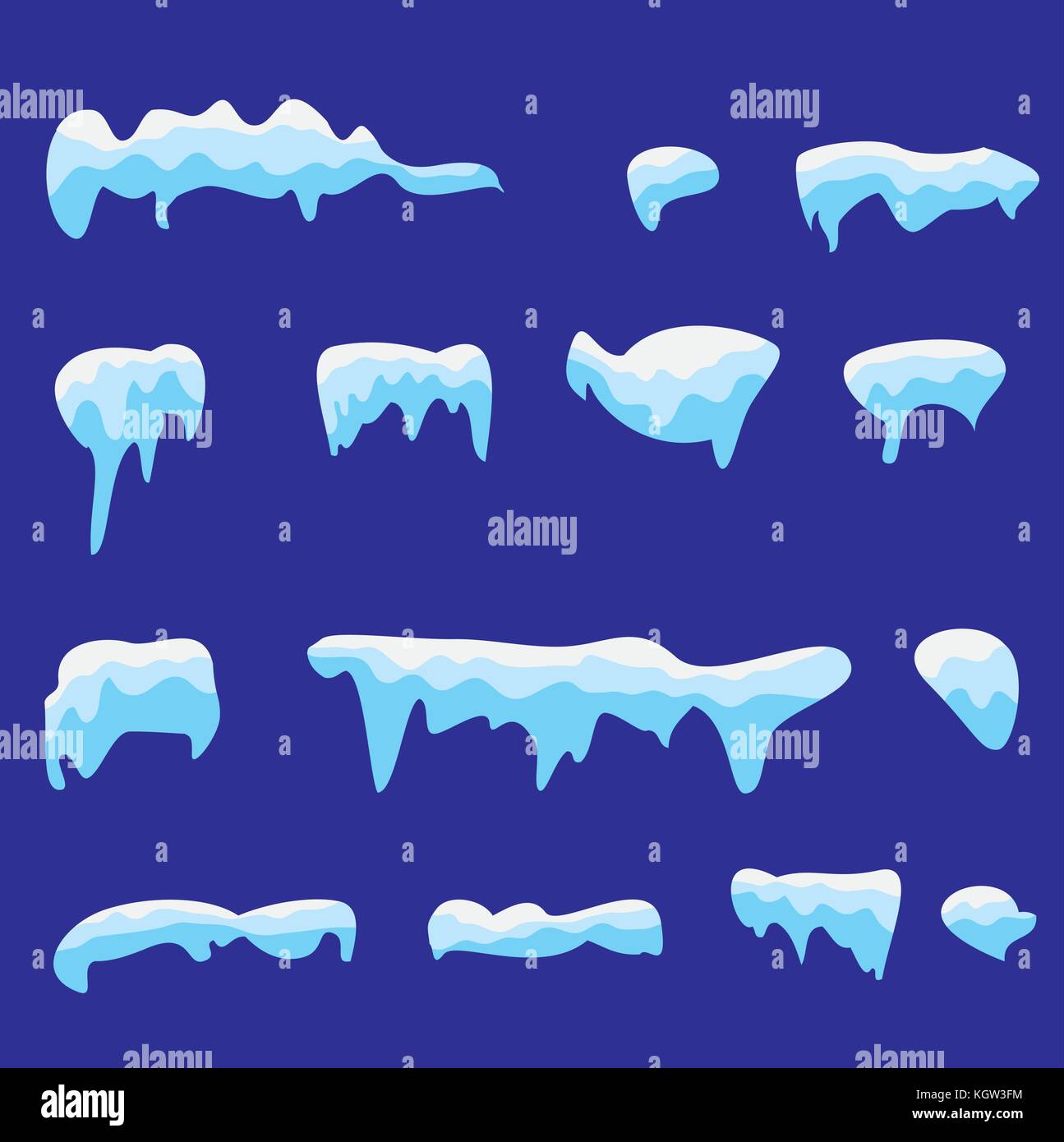Vector illustration of set of isolated snow caps. Winter background ...