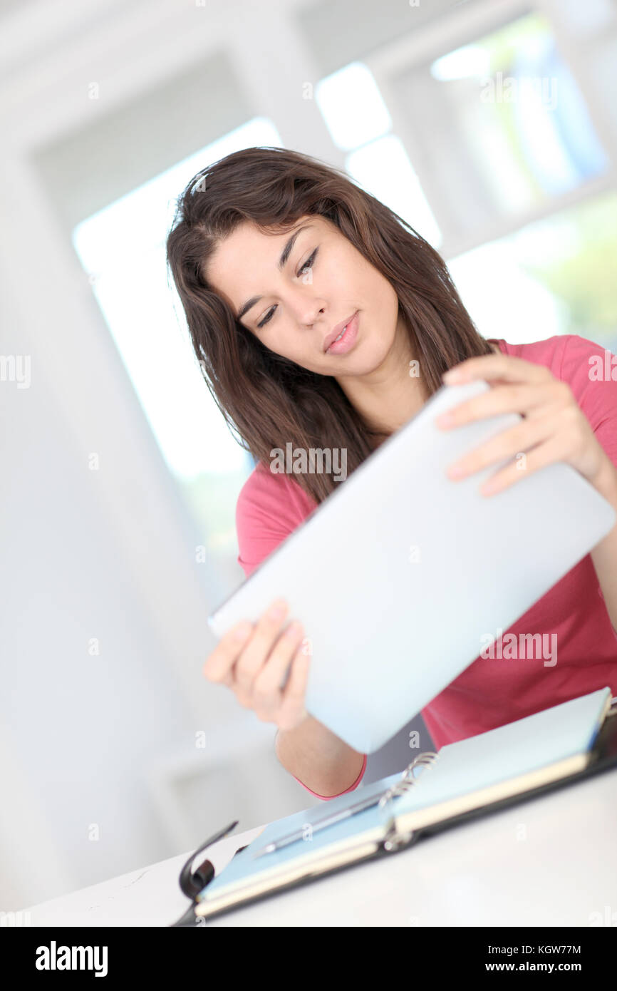 Closeup on office worker using electronic tablet Stock Photo - Alamy