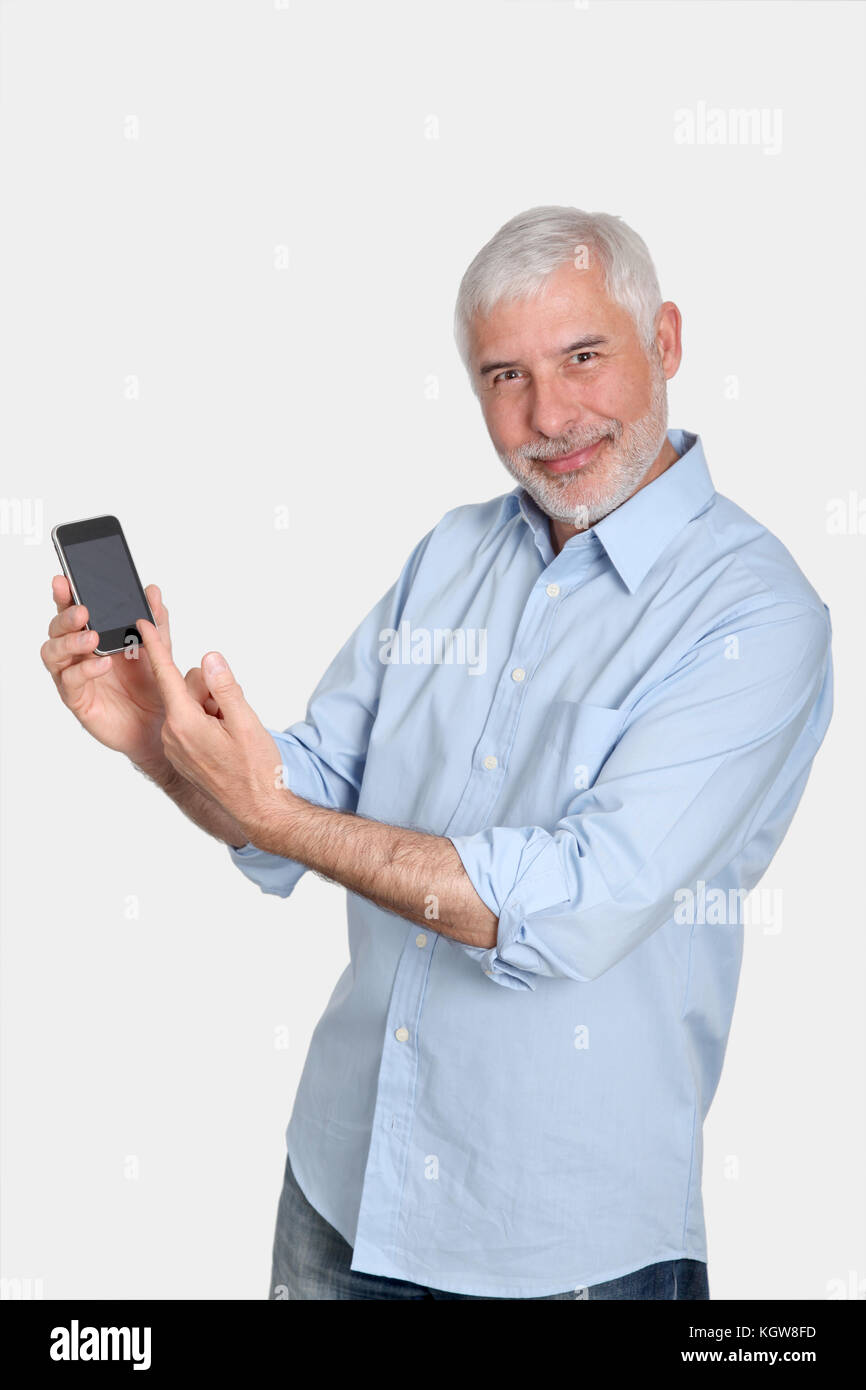 Senior man using mobile phone Stock Photo - Alamy