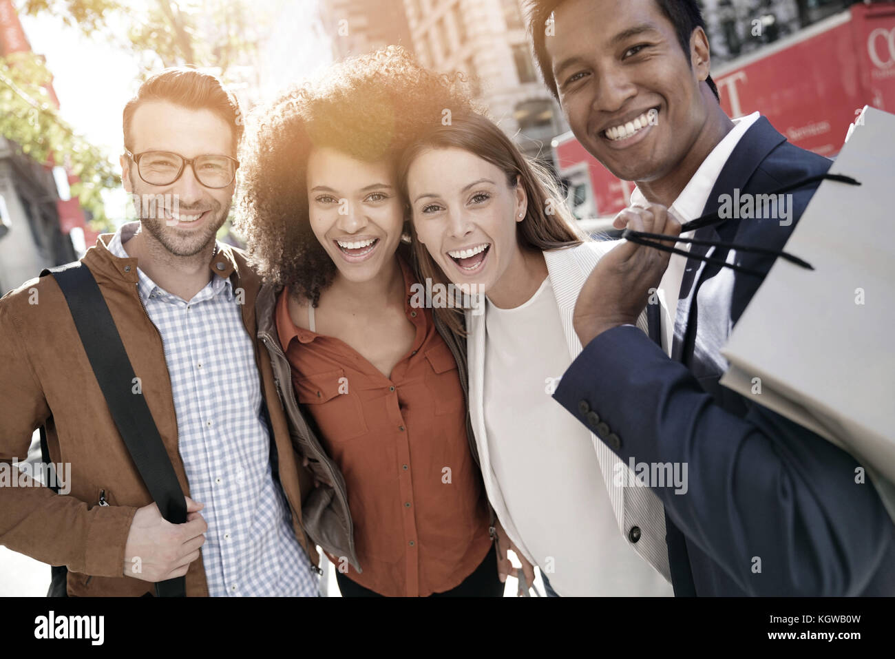 Group of young adults having fun spending the day in Manhattan Stock ...