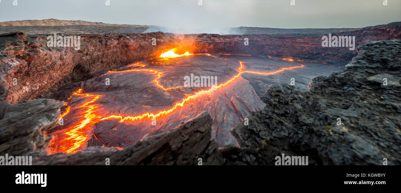 Lava lake on Erta Ale volcano (613 m), Afar Region. The most active ...