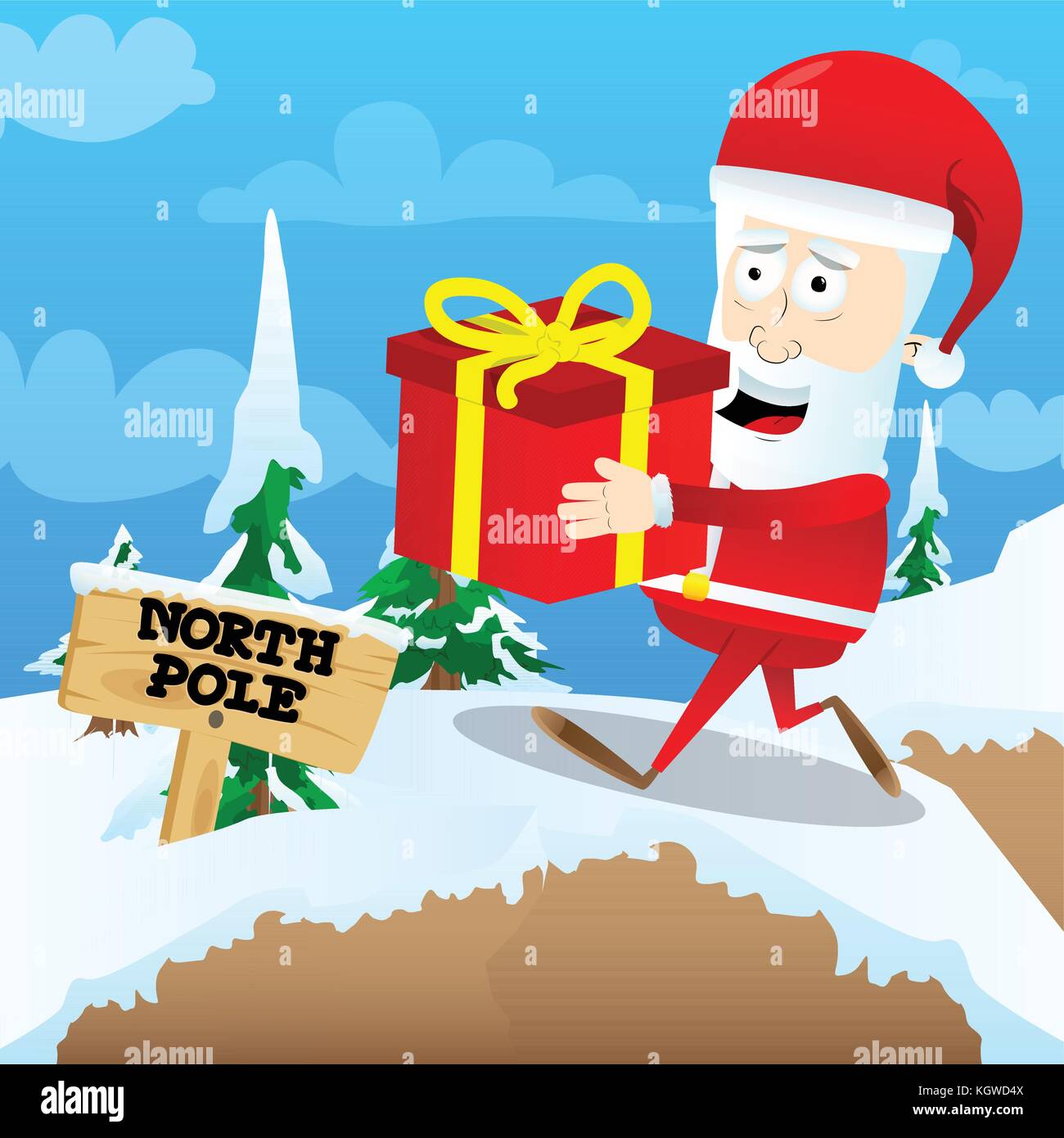 Santa Claus character running with gift box. Vector cartoon ...