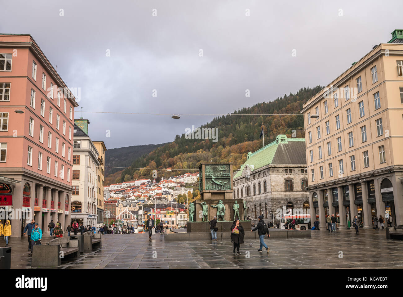 Bergen, Norway - October 2017 : People walking on the Torgallmenningen ...