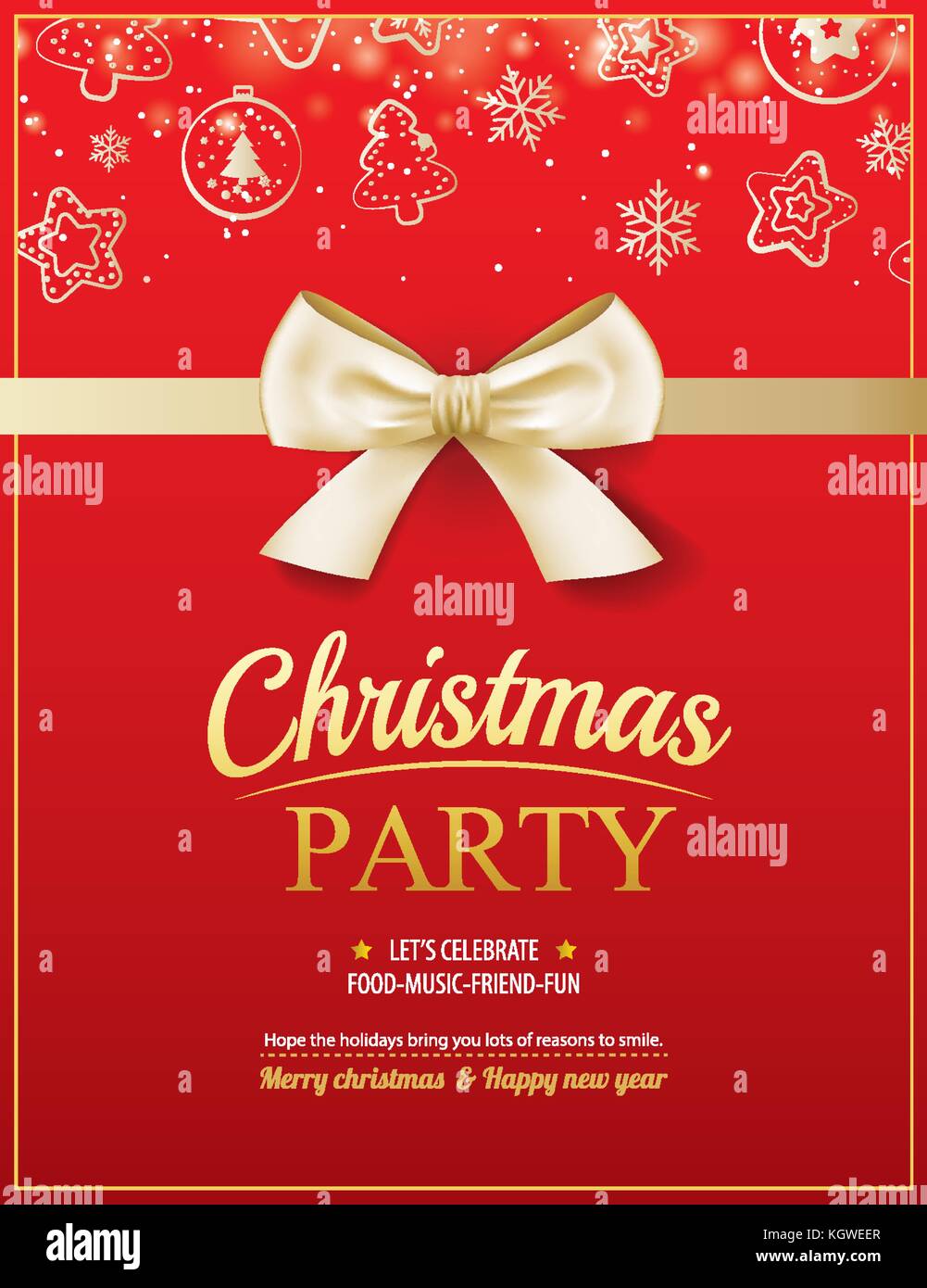 Merry christmas party and gold ribbon on red background invitation ...