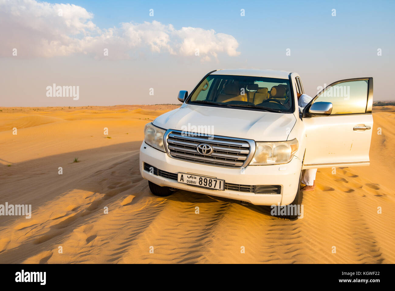 DUBAI, UAE - 30OCT2017: Toyota Landcruiser in the desrt near Margham ...