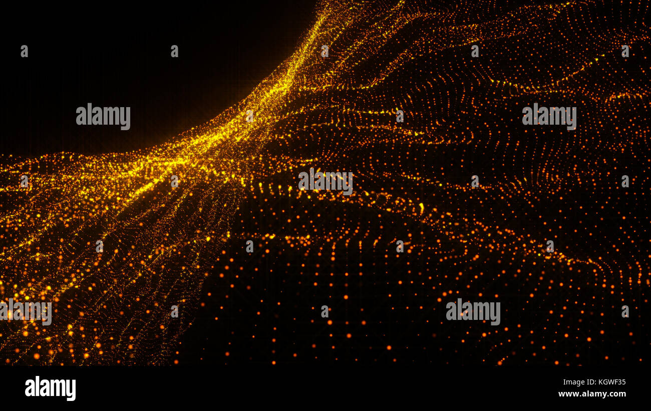 Luxurious gold sparkling particles wave background. 3d rendering Stock ...