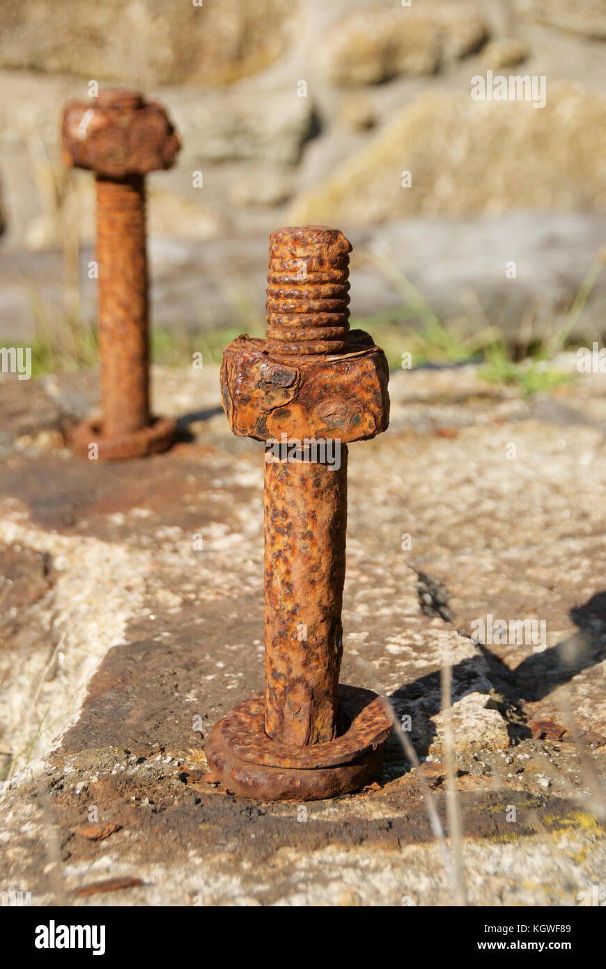 Detail of two rusty bolts and nuts Stock Photo - Alamy