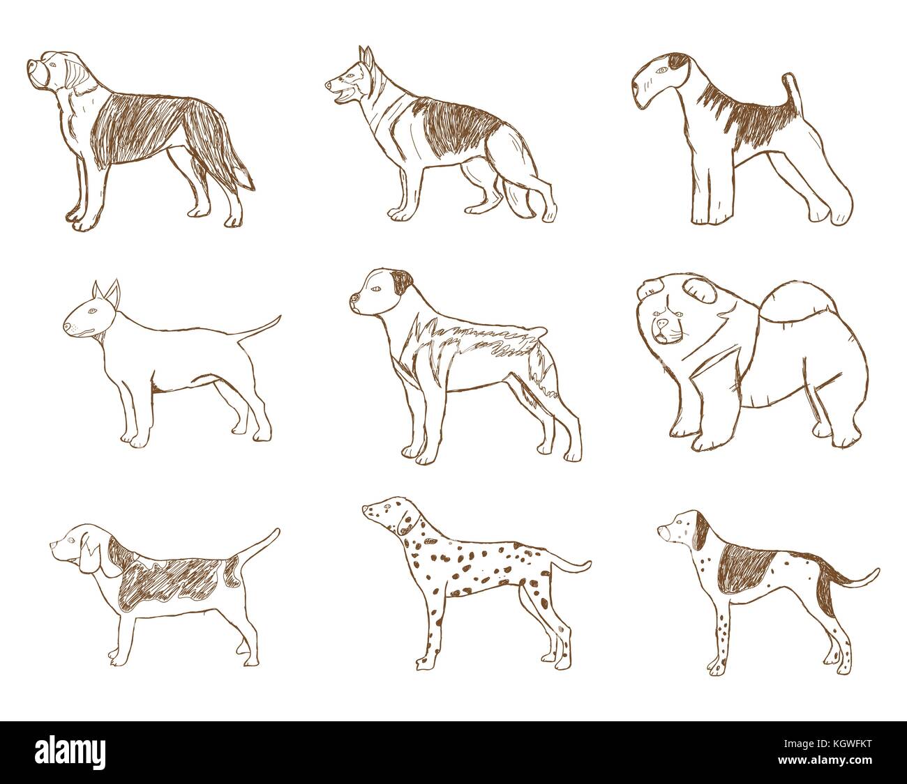 Dogs Set. Vector Illustration. Cartoon Sketch Isolated on White ...