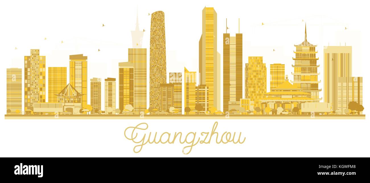 Guangzhou City skyline golden silhouette. Vector illustration. Simple ...