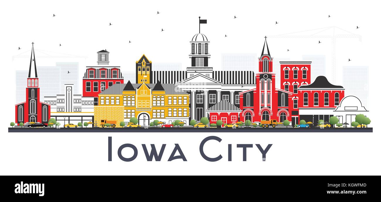 Iowa City Skyline with Color Buildings Isolated on White Background ...