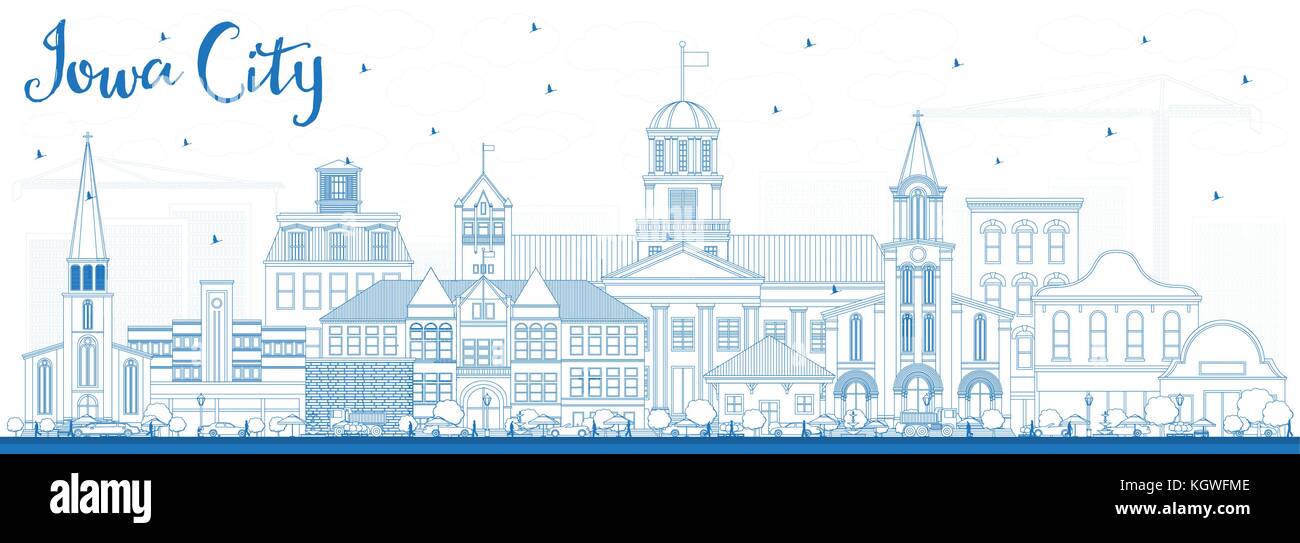 Outline Iowa City Skyline with Blue Buildings. Vector Illustration ...