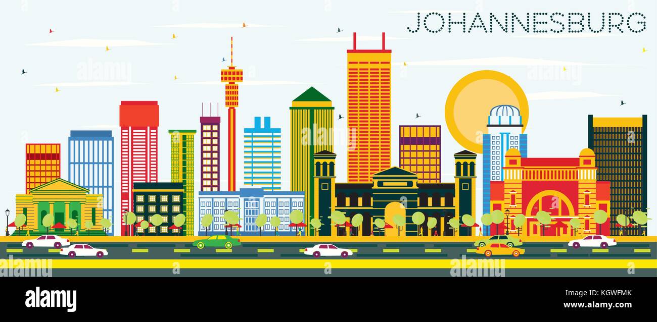 Johannesburg Skyline with Color Buildings and Blue Sky. Vector ...