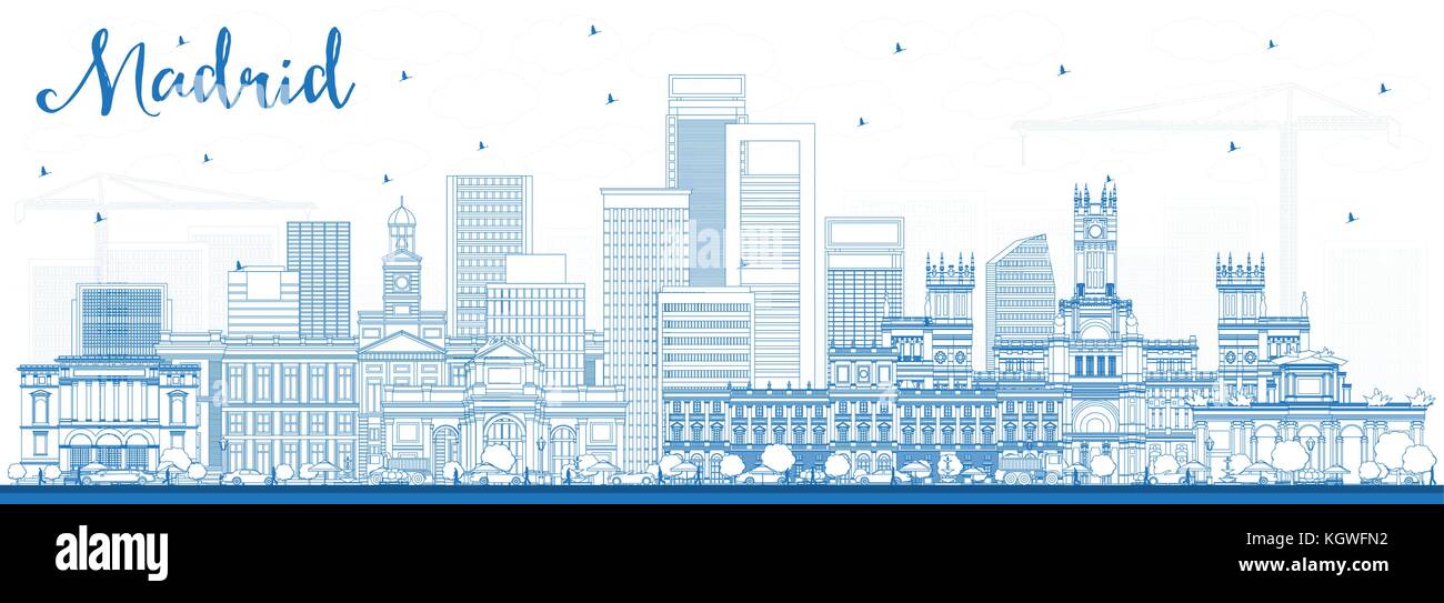 Outline Madrid Spain Skyline with Blue Buildings. Vector Illustration ...