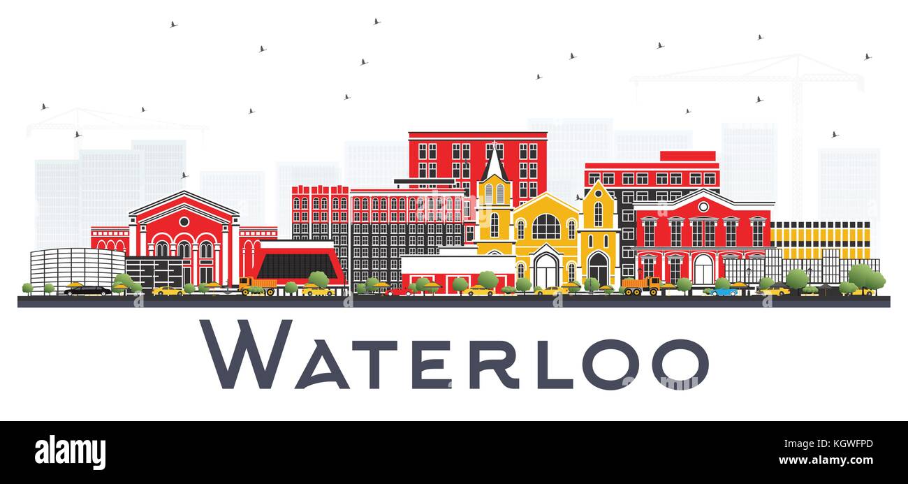 Waterloo Iowa Skyline with Color Buildings Isolated on White Background ...