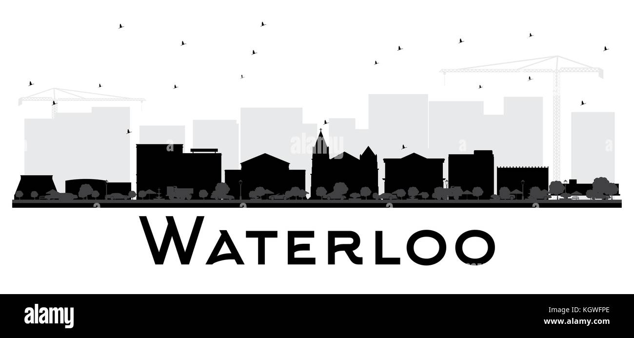Waterloo Iowa City skyline black and white silhouette. Vector ...