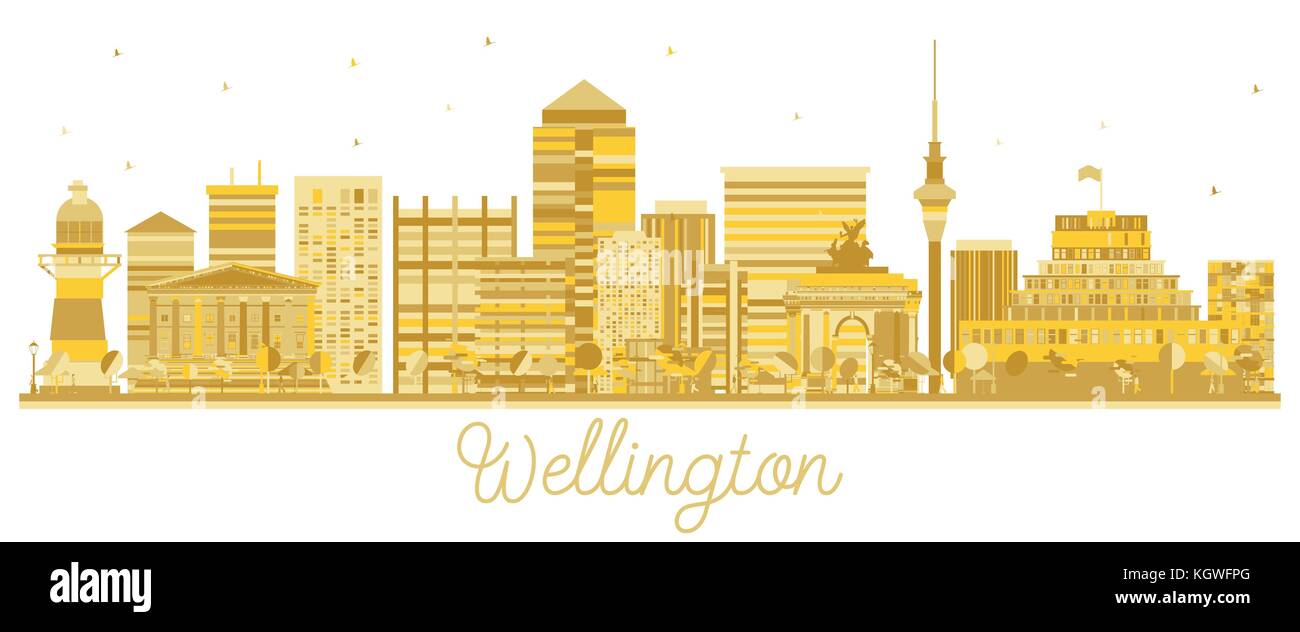 Wellington New Zealand City skyline golden silhouette. Vector ...